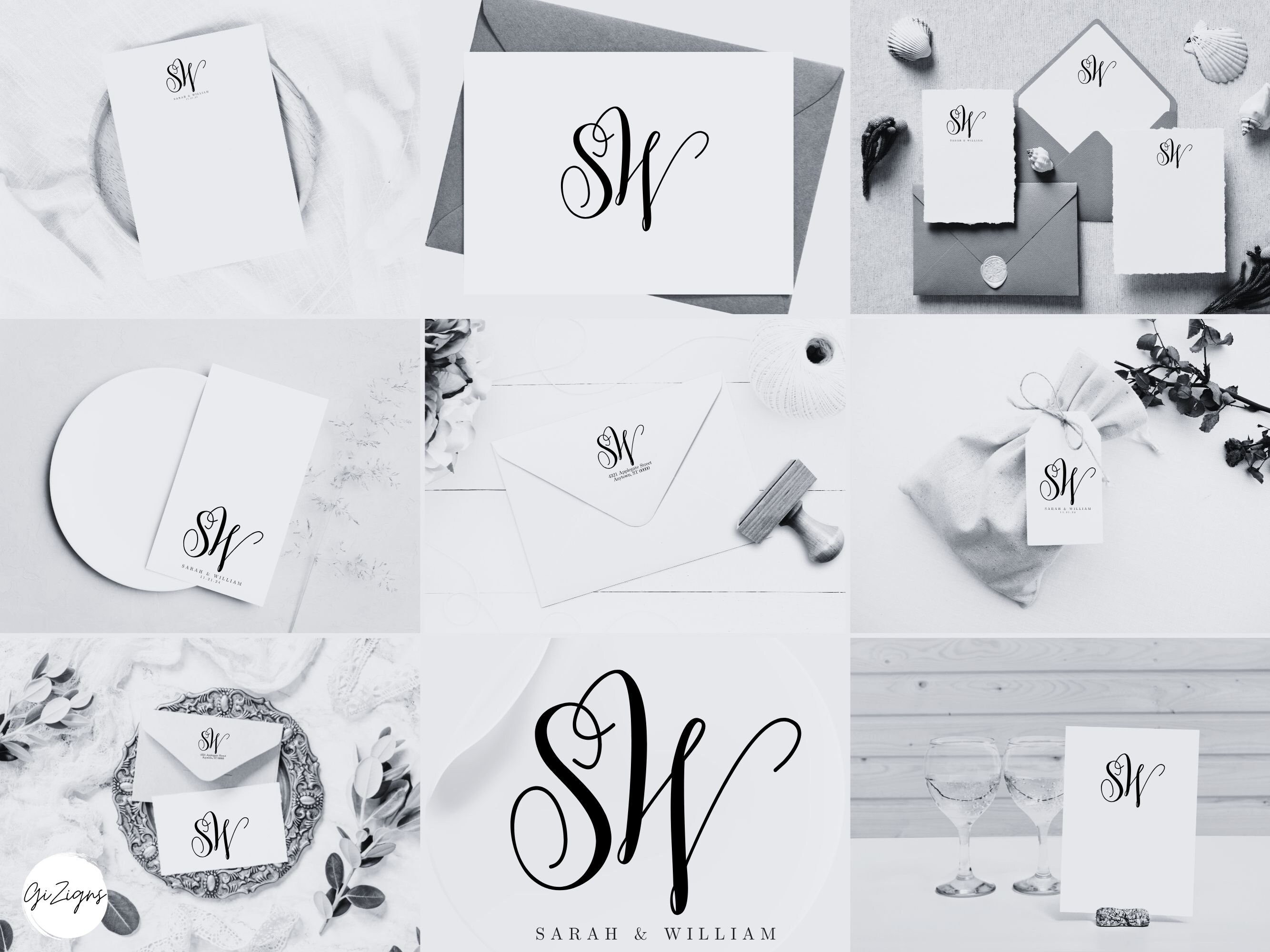 Elegant Wedding Logo, Modern Wedding Monogram, Initials Logo, Custom ...