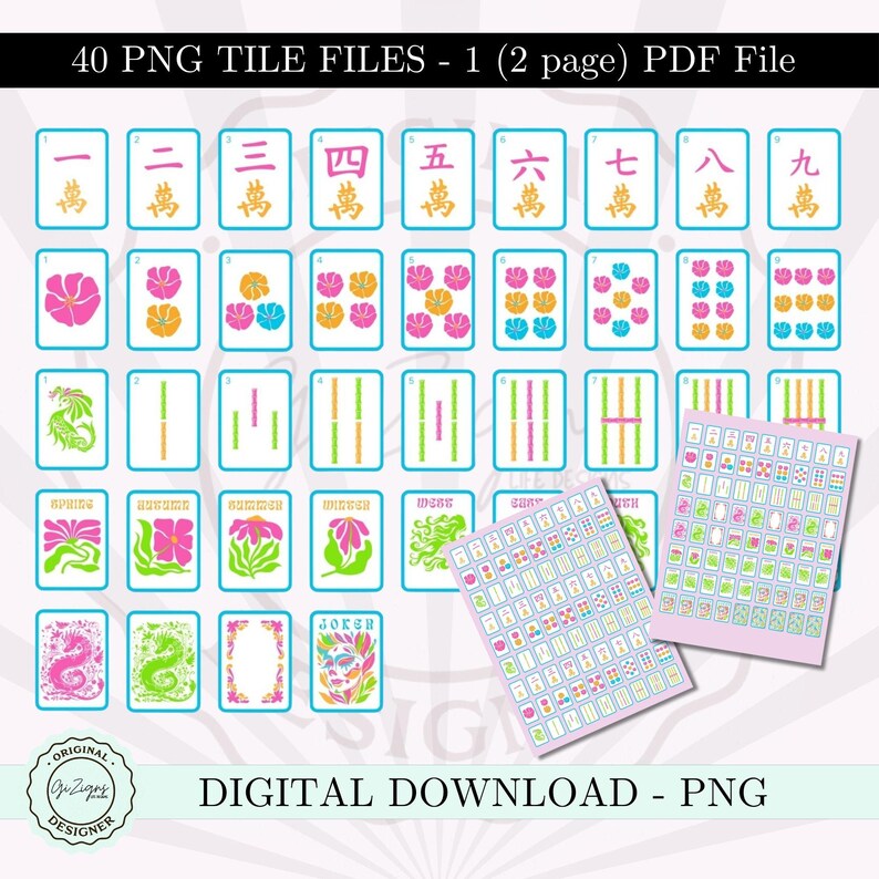 Mahjong PNG Mahj Printable PNG, Pink Orange Blue Mahjong Tile Clipart ...