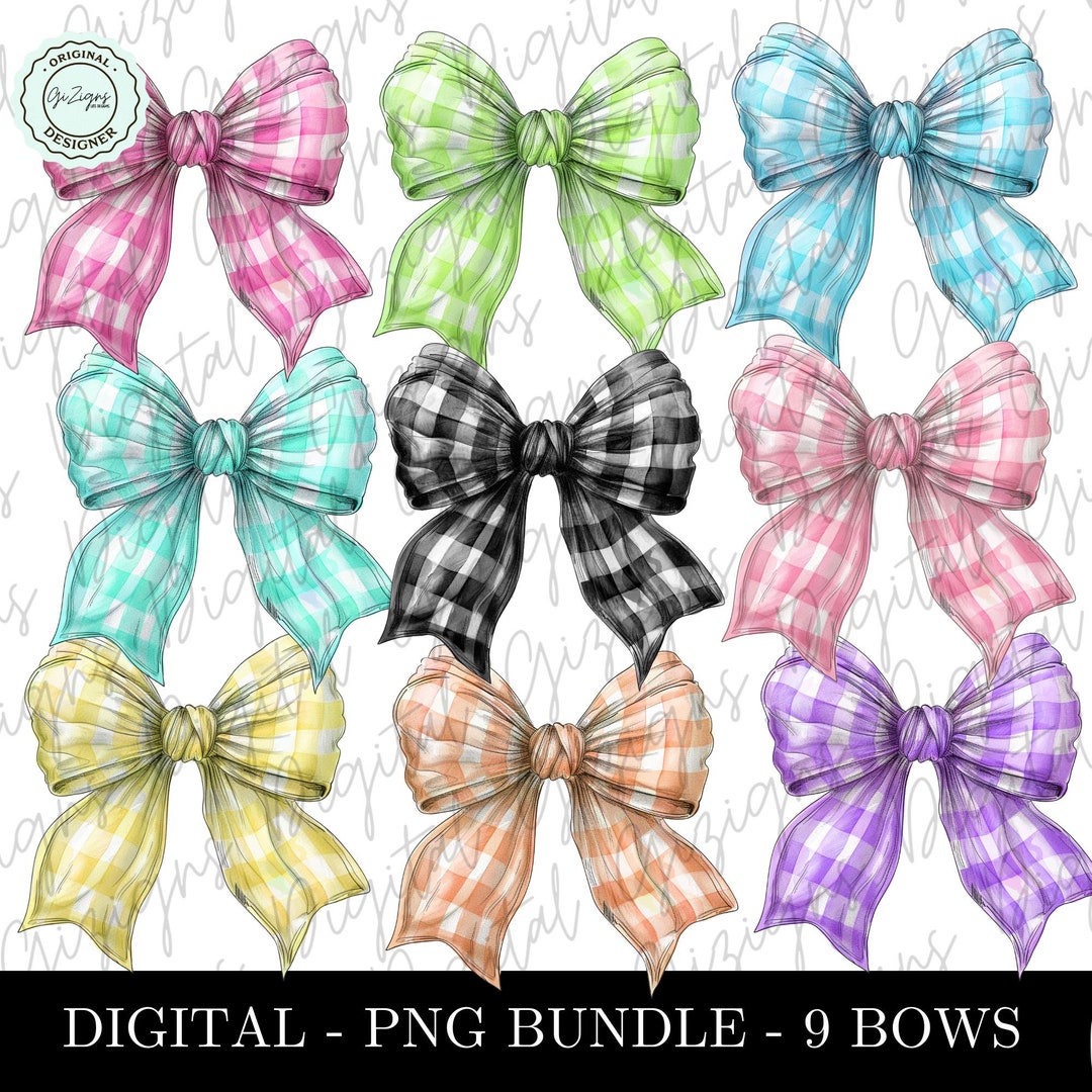 Trendy Checkered Coquette Bow PNG, Pastel Bow Bundle Ribbon Soft Girl ...