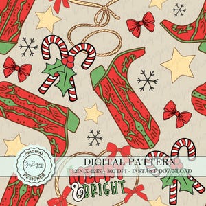 Vintage Cowgirl Christmas Coquette Seamless Pattern Digital Paper ...