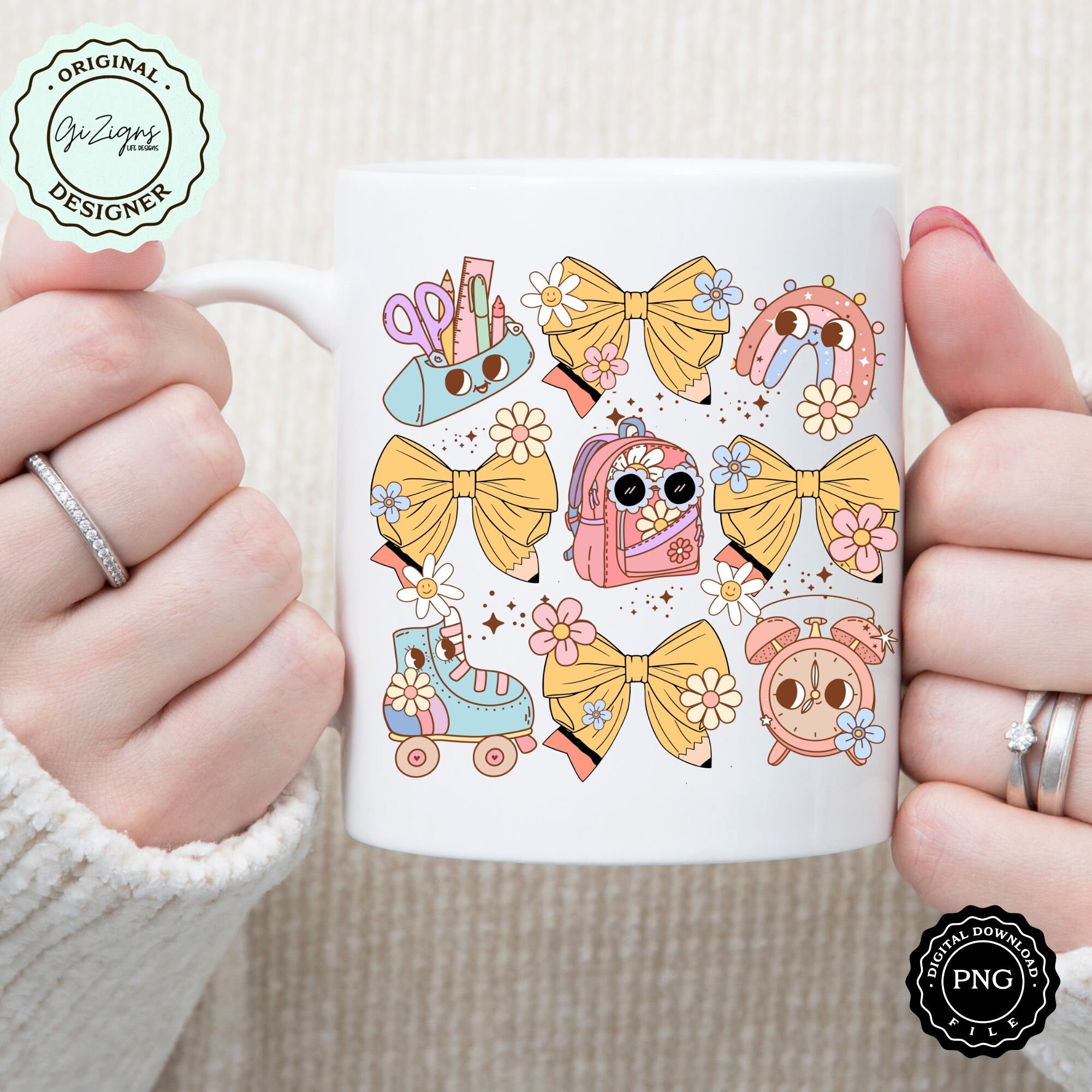 Retro Cute Back to School Coquette PNG Clipart Pencil Bow Roller Skate ...