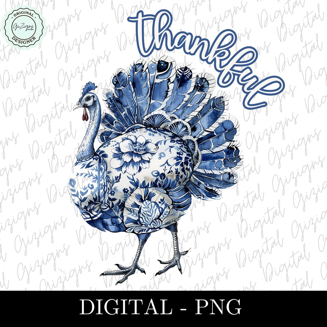 Trendy Blue Floral Turkey Coquette PNG Clipart, Watercolor Retro ...