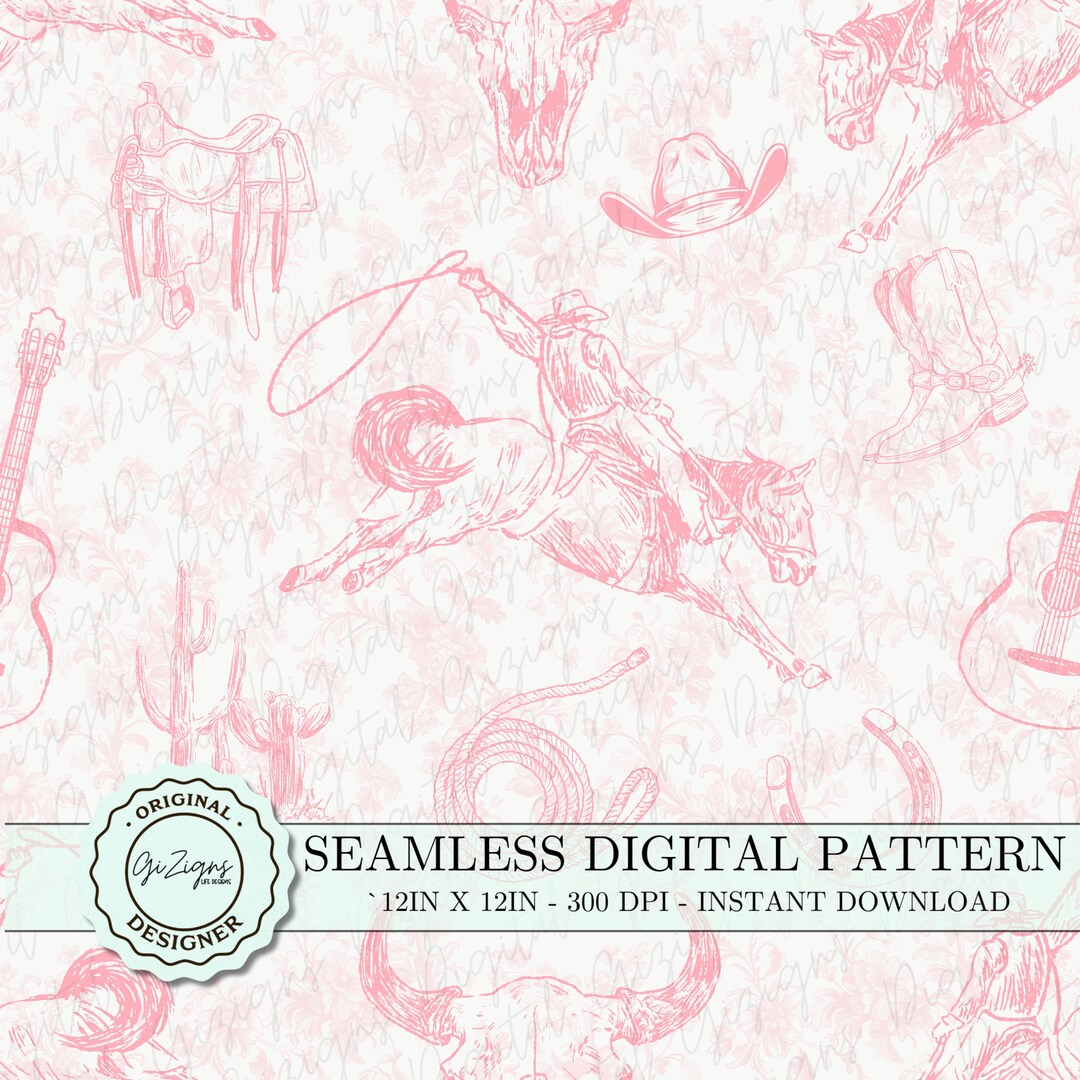 Pink Toile Coastal Cowgirl Pattern Digital Paper Country Chinoiserie ...