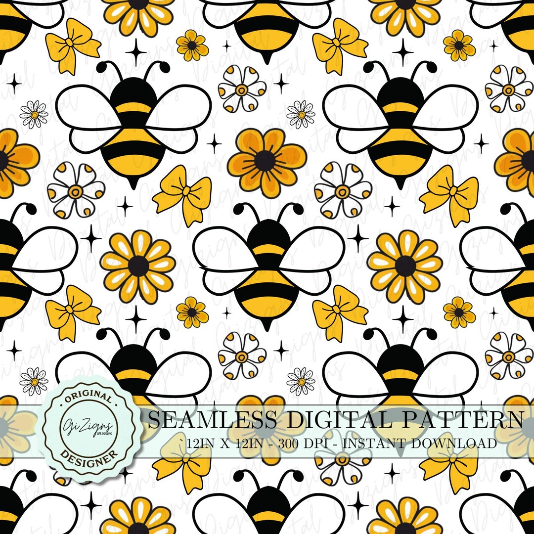 Cute Bows and Bees Seamless Pattern PNG, Floral Coquette Botanical ...