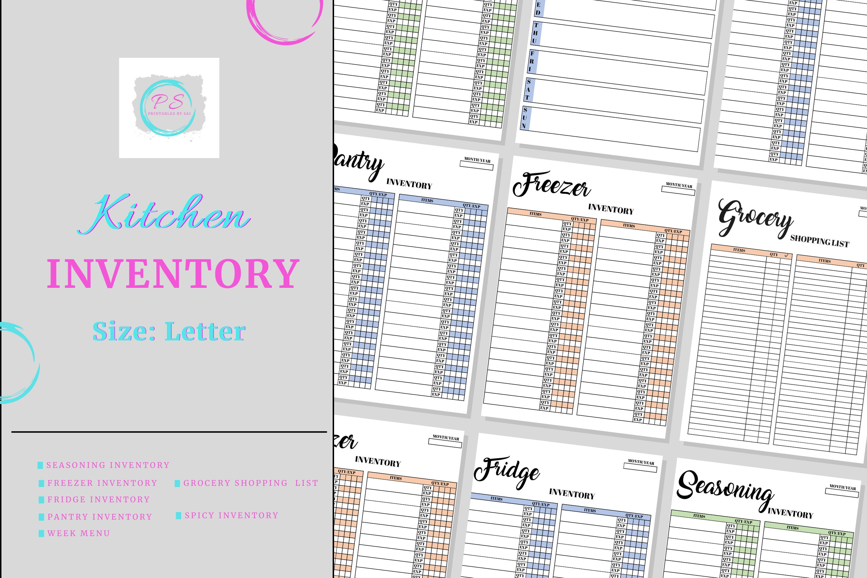Kitchen Inventory, Printable Kitchen Inventory, Kitchen List for ...