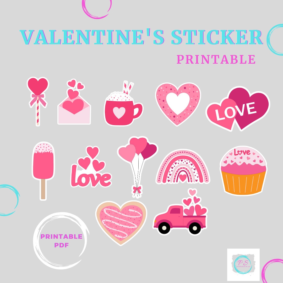 Valentine's Day Printable Sticker Sheet, Valentine's Stickers, Sticker ...