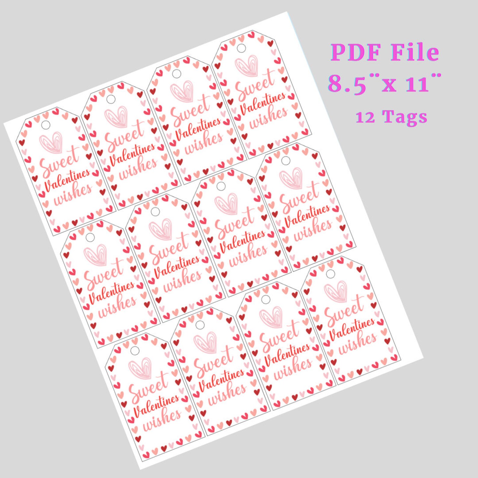 Sweet Valentine Wishes, Printable Valentine's Tag, Valentine Gift Tag ...