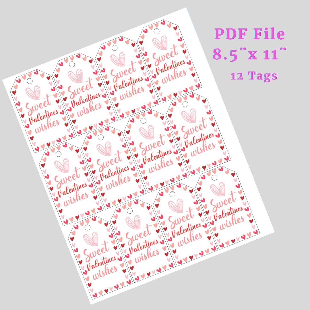 Sweet Valentine Wishes, Printable Valentine's Tag, Valentine Gift Tag ...