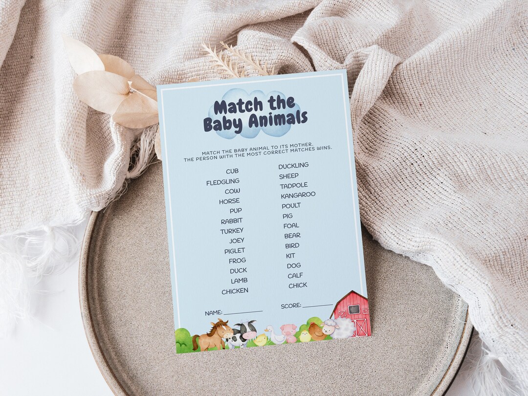Match the Baby Animals, Baby Shower Game, Farm, Farm Animal, Boy, Girl ...
