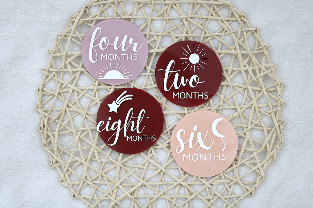12 Boho Theme Baby Milestone Markers, 4" Milestone Markers, 12 Month ...