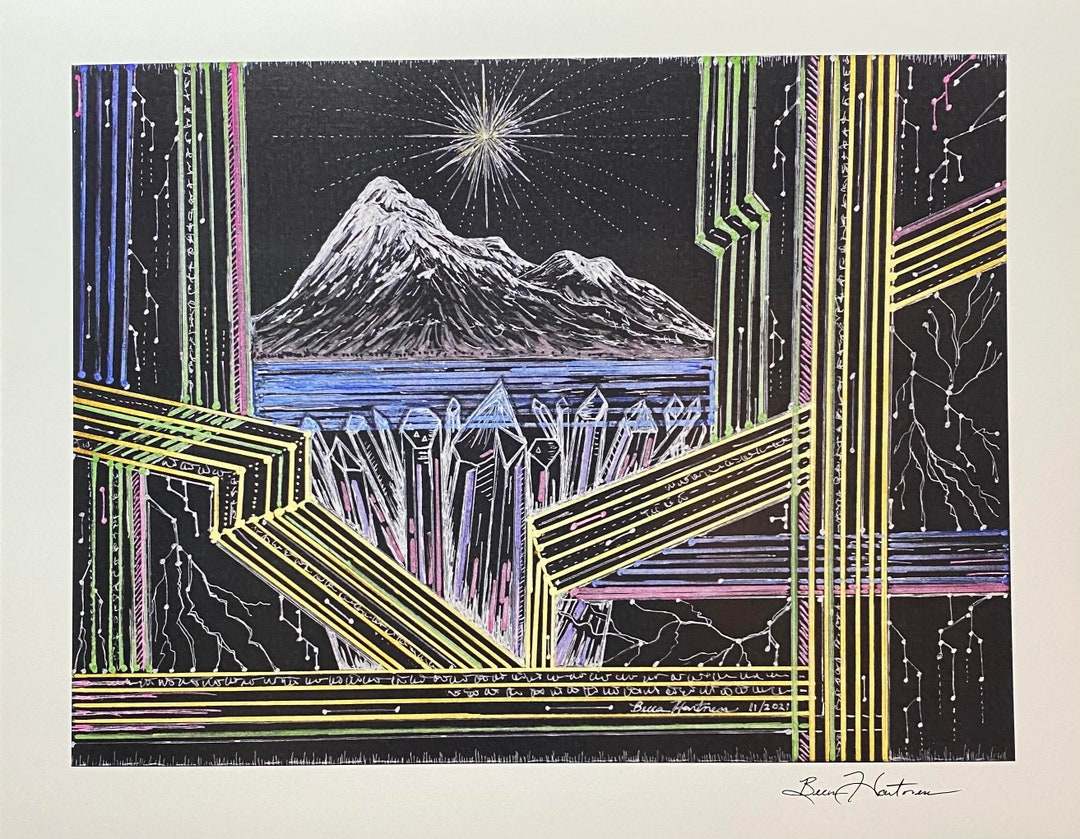 Mount Shasta Crystals Drawing Activation Light Language Art Signed ...