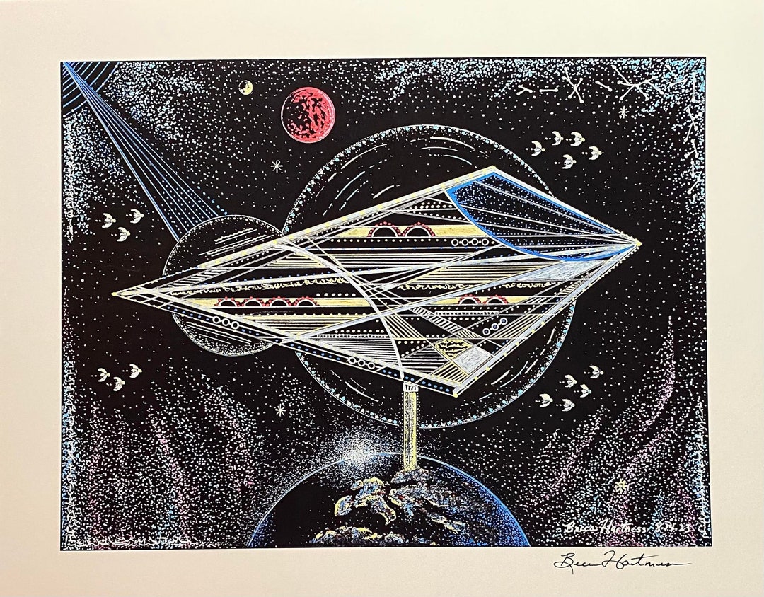 Arcturian Mothership Spaceship Drawing Light Language Art Signed Print ...
