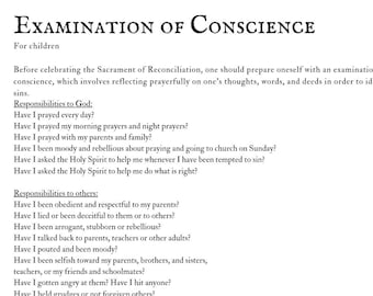 Examination of Conscience for Kids to Use Before Confession. - Etsy