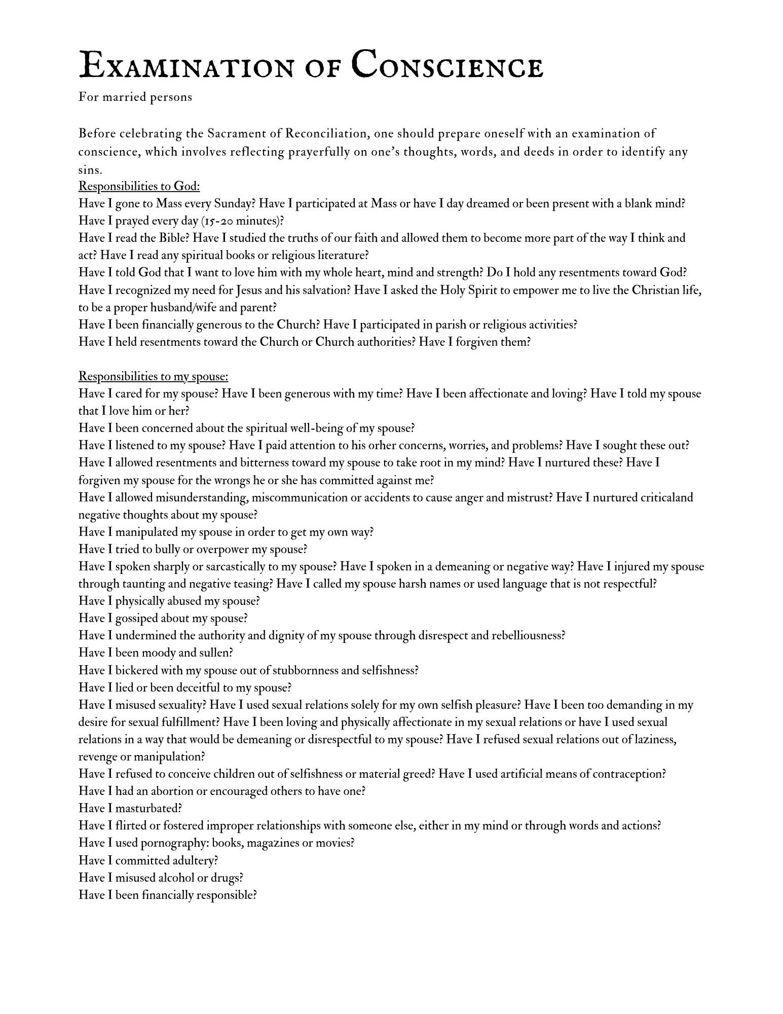 Examination of Conscience for Married Persons - Etsy