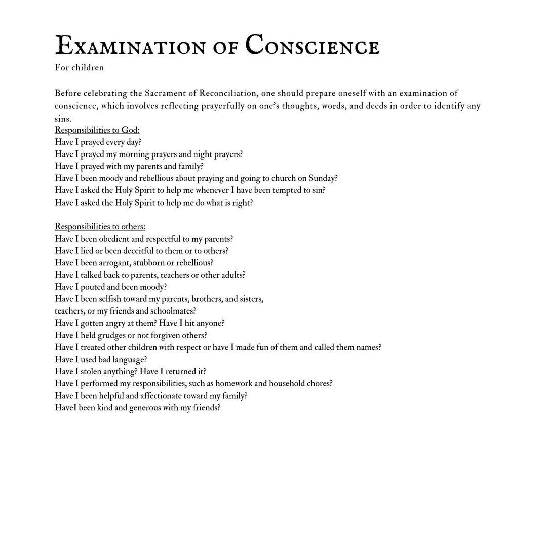 Examination of Conscience for Children - Etsy