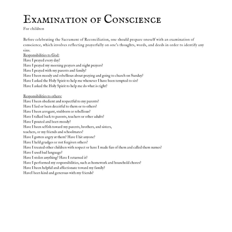 Examination of Conscience for Children - Etsy