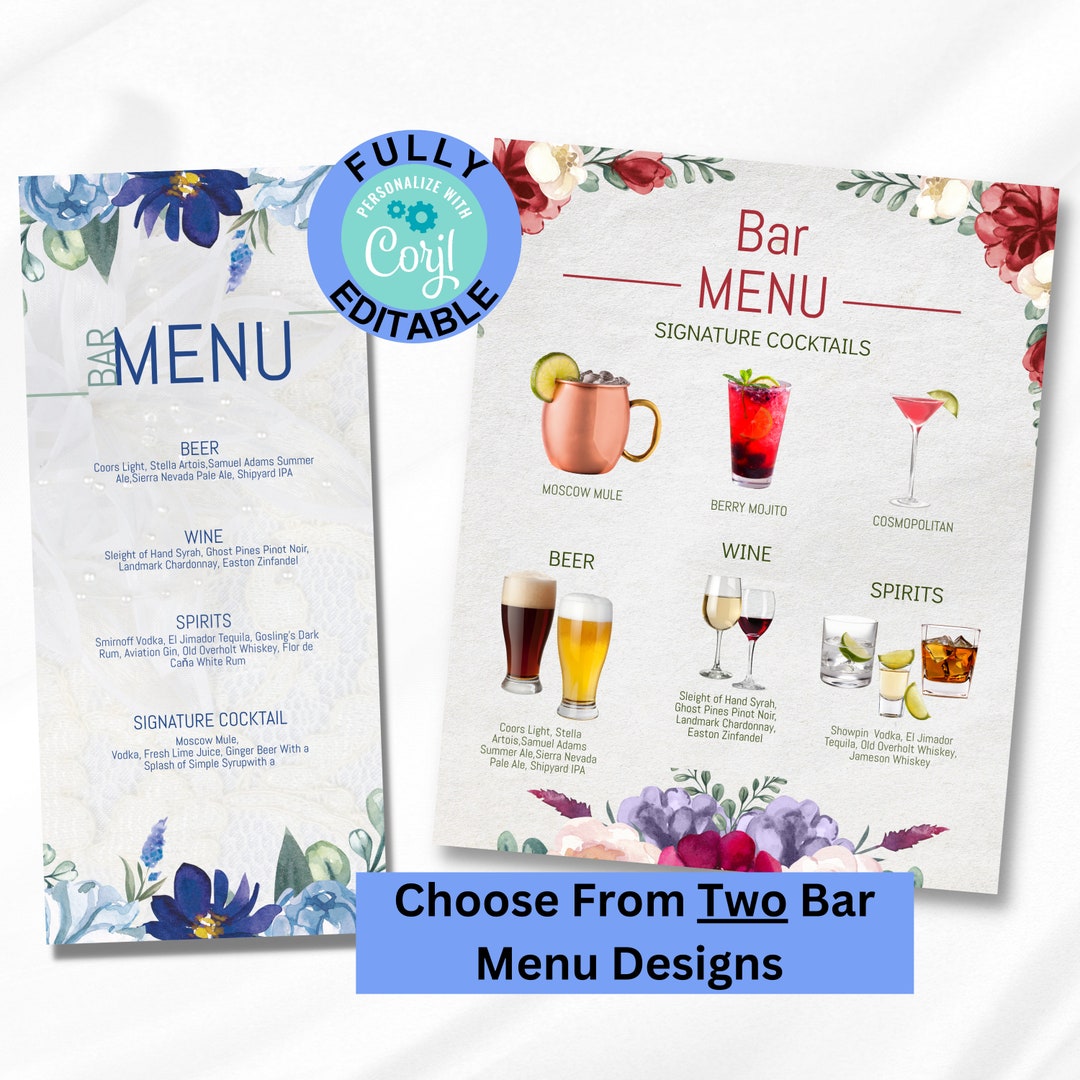 Bar Menu Template, Modern Editable Drink Menu Template, Minimalist ...