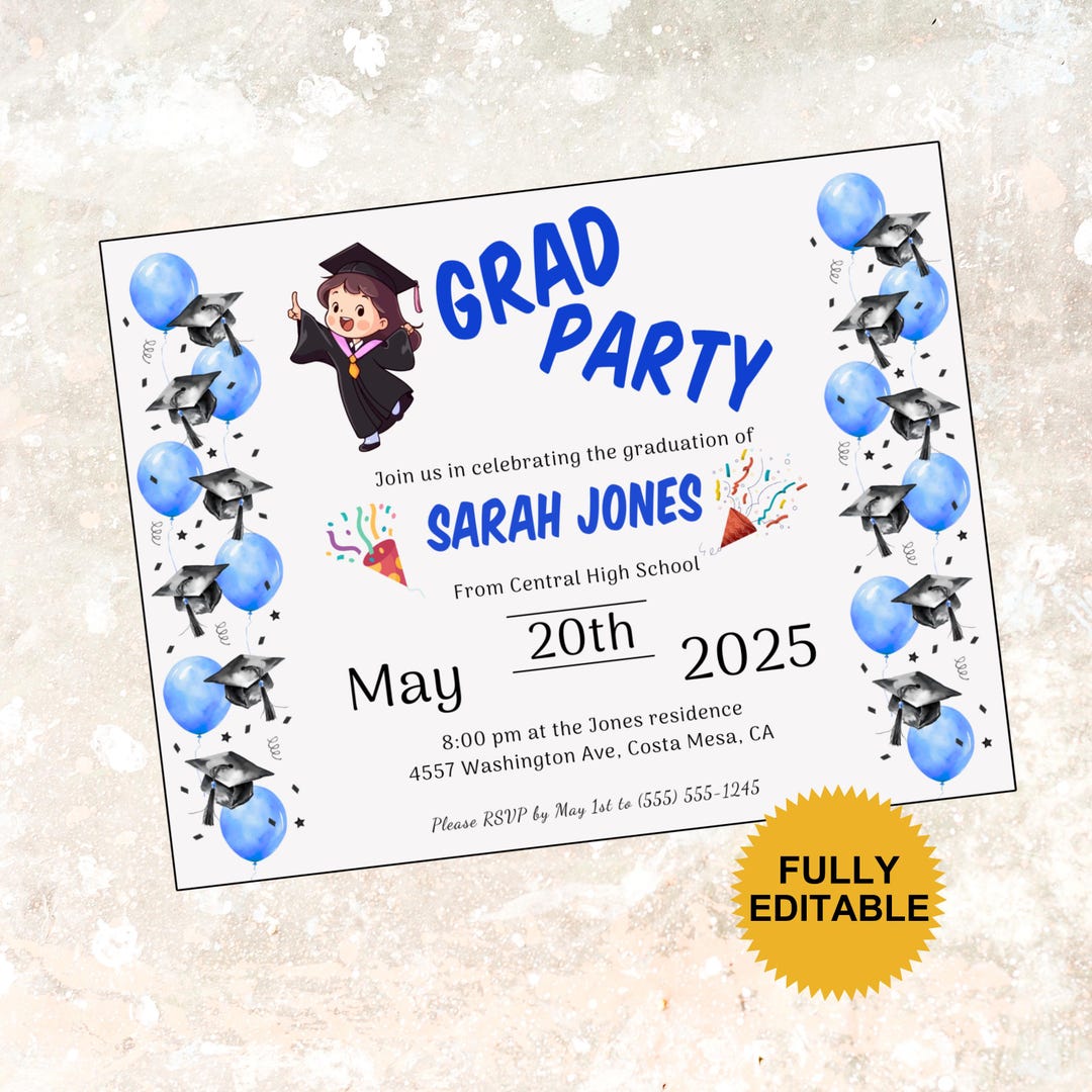 Graduation Party Invitation Template, Fully Editable Template ...