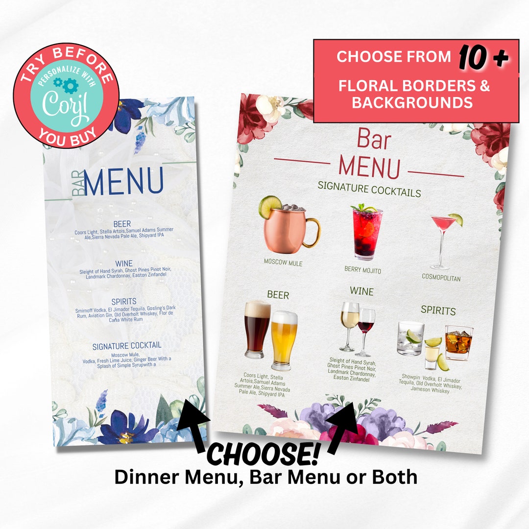 Bar Menu Template, Modern Editable Drink Menu Template, Minimalist ...