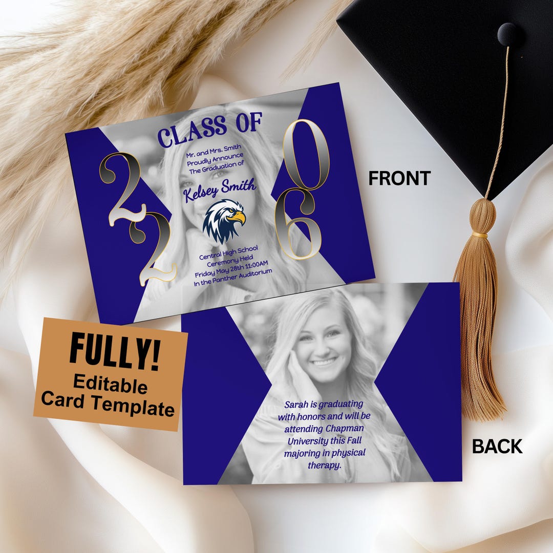 Graduation Announcement Card Template, Fully Editable, School Mascot ...