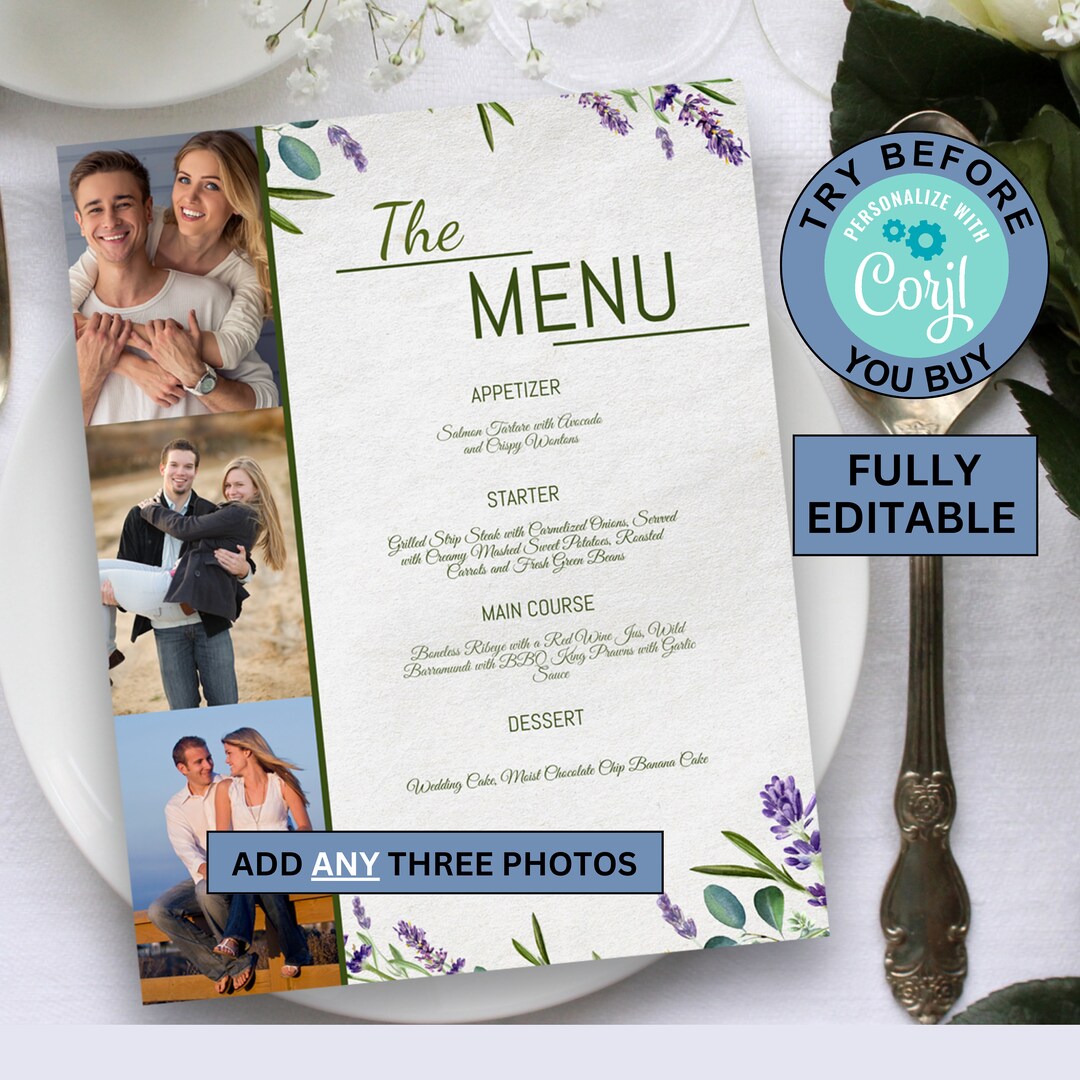 Modern Minimalist Wedding Menu Template, Elegant Dinner Menu, Fully Editable Template, Instant ...