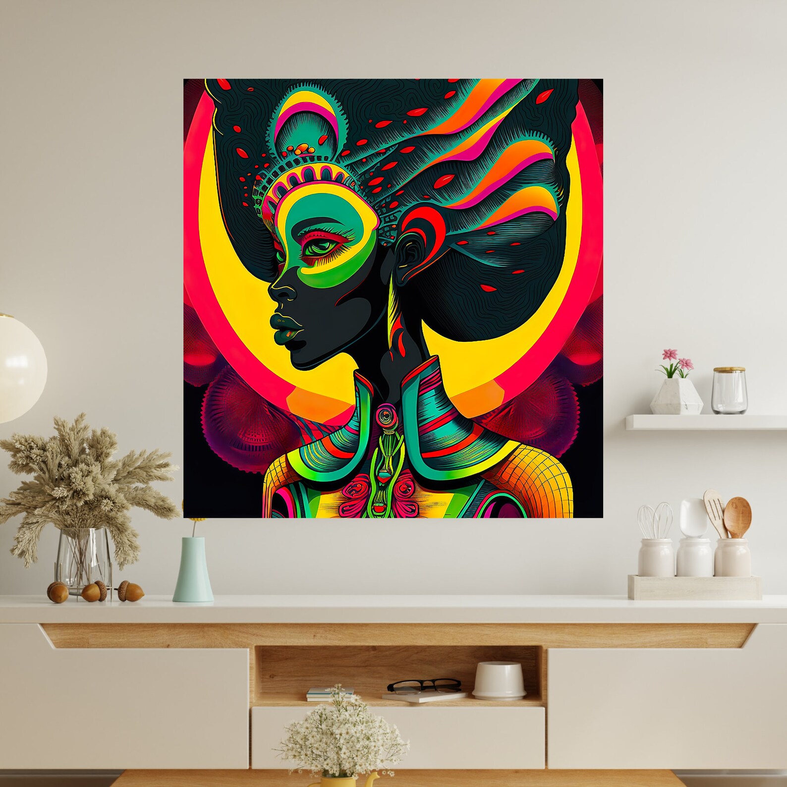 Psychedelic Afro Woman Art Print – Retro Colorful Portrait (digital ...