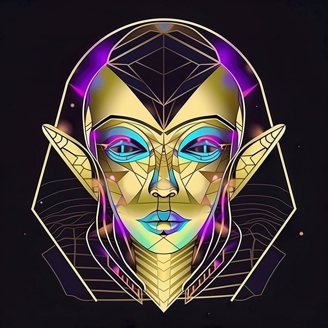 Retro Geometric Alien Cyber Art Digital Download - Retro Art - Space ...