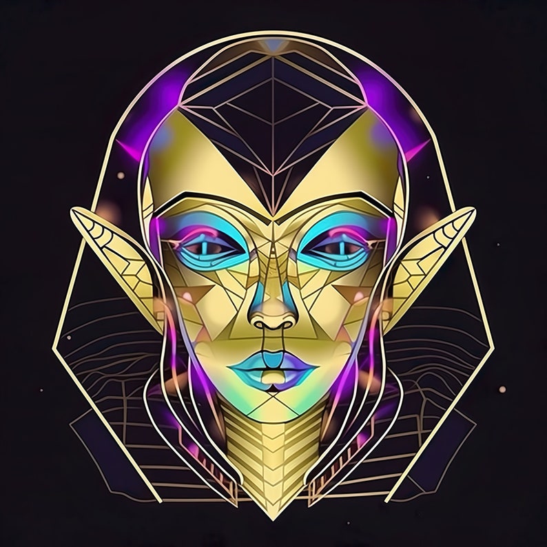 Retro Geometric Alien Cyber Art Digital Download - Retro Art - Space ...