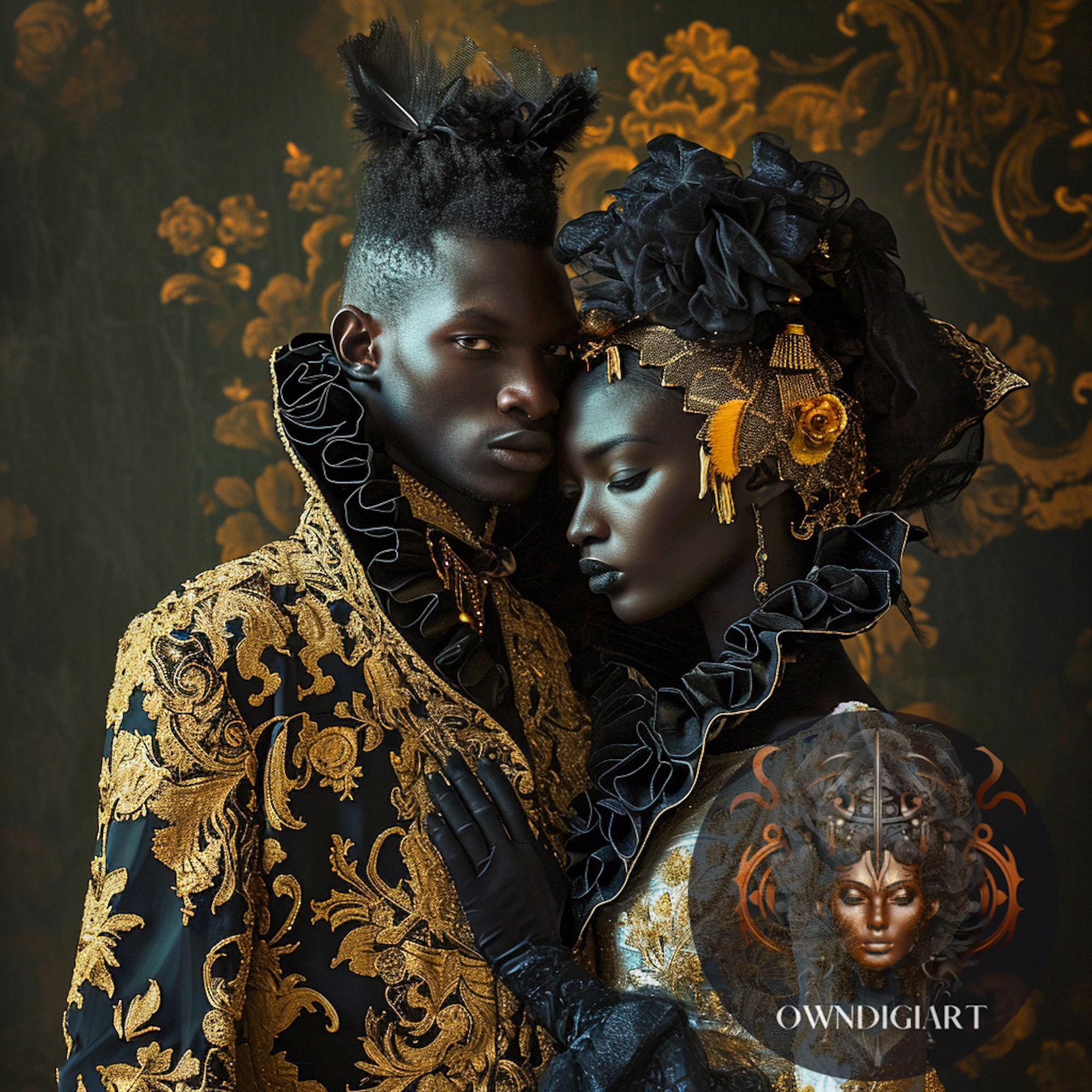 Digital Download Black Couple Art in Renaissance Futurism Style, Black ...