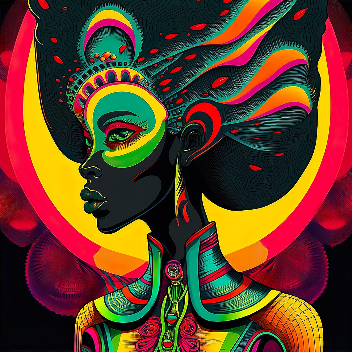 Psychedelic Afro Woman Art Print – Retro Colorful Portrait (digital ...