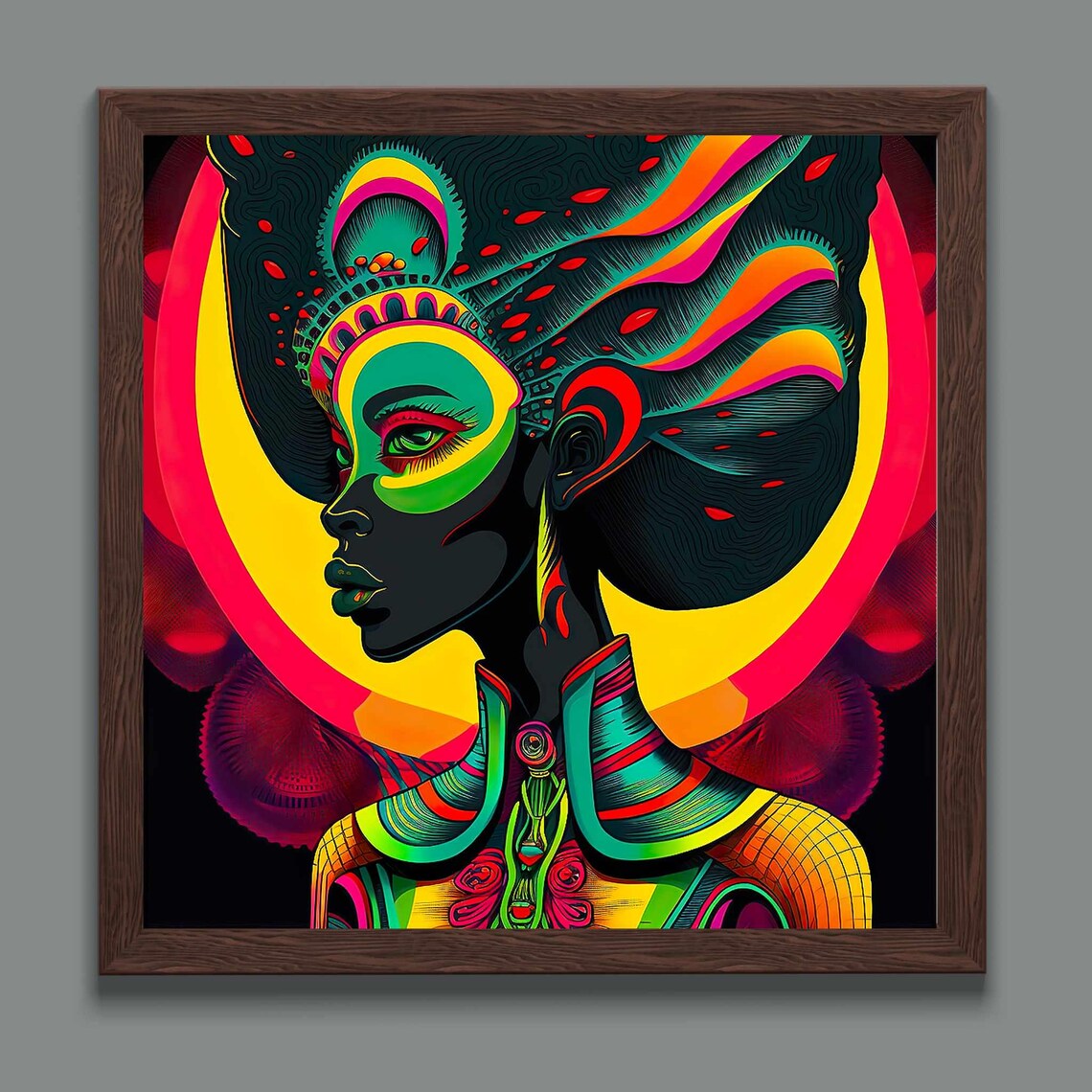 Psychedelic Afro Woman Art Print – Retro Colorful Portrait (digital ...