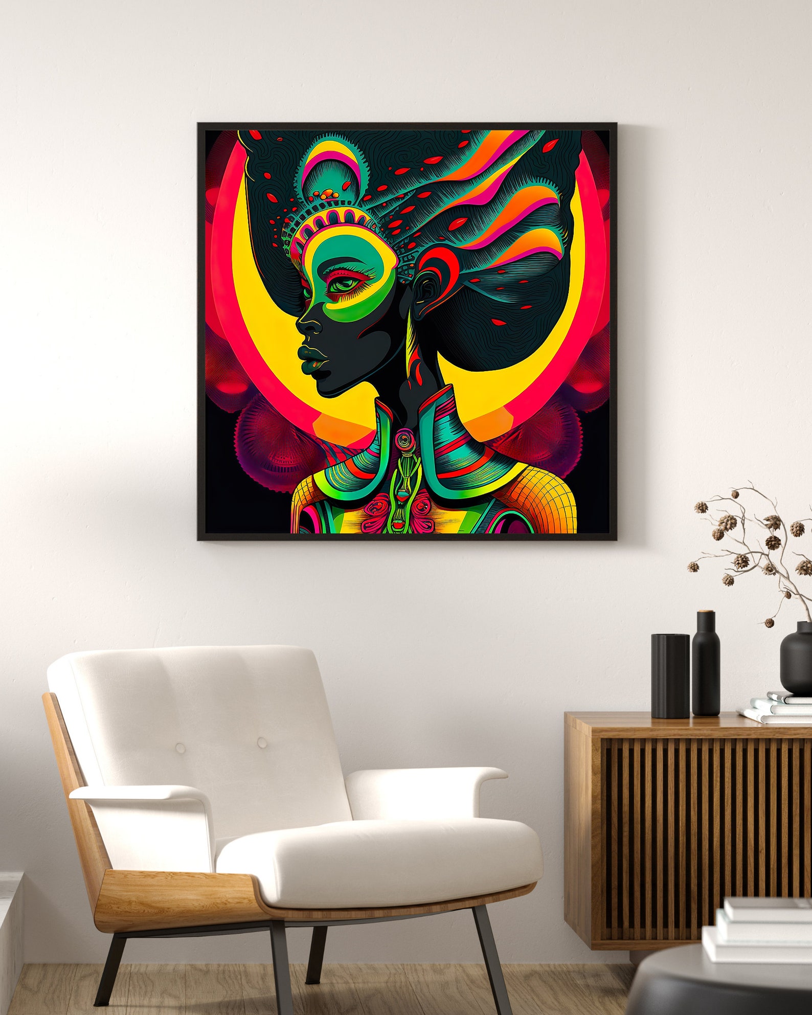 Psychedelic Afro Woman Art Print – Retro Colorful Portrait (digital ...