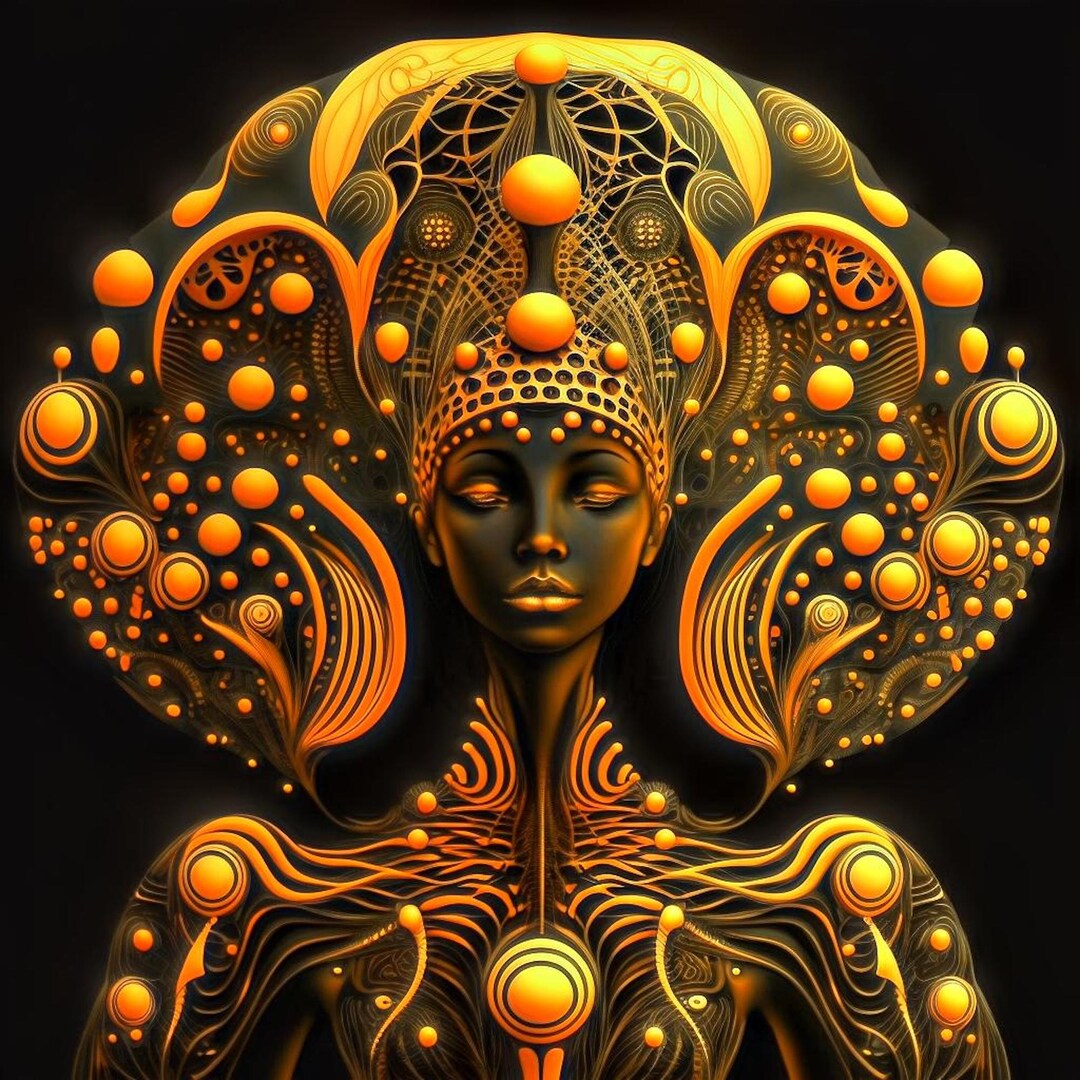 Cyber Cosmic Women Digital Art Download - Orange and Black Cosmic Art ...