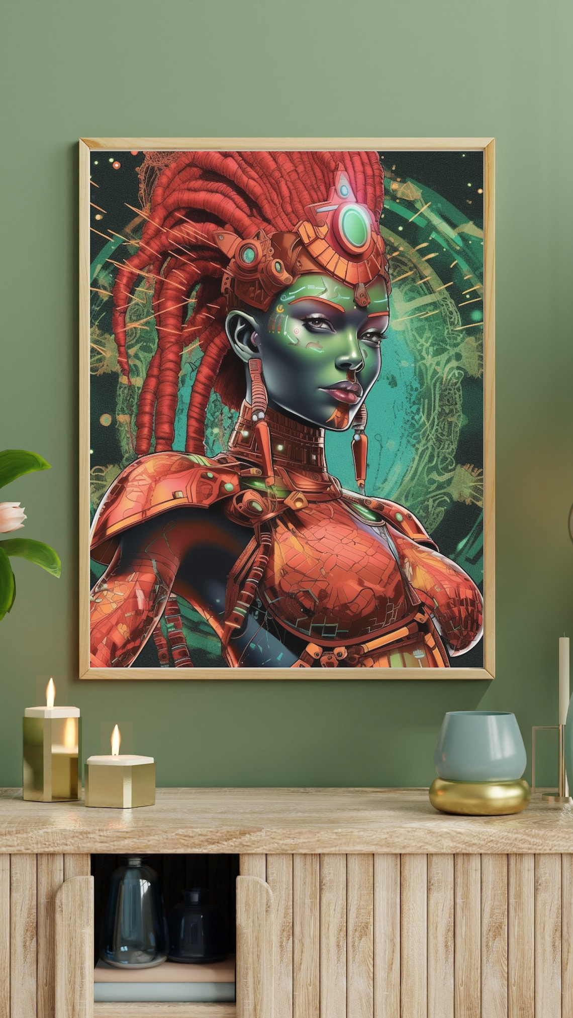 Digital Download Green Cosmic Goddess Game Art - Printable Wall Decor ...