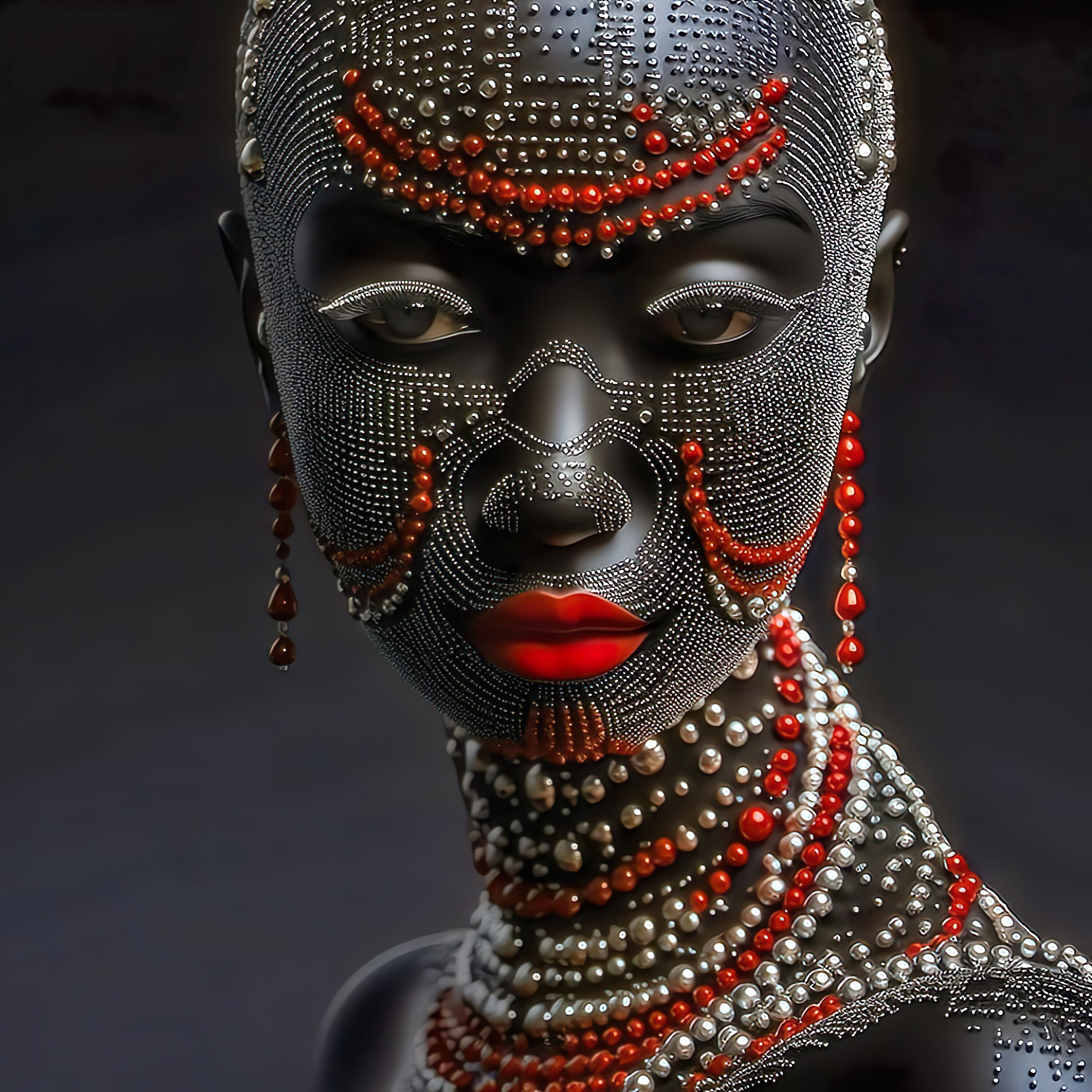 Stunning Black Women Portrait With Pearl Jewelry and Bold Red Lips ...