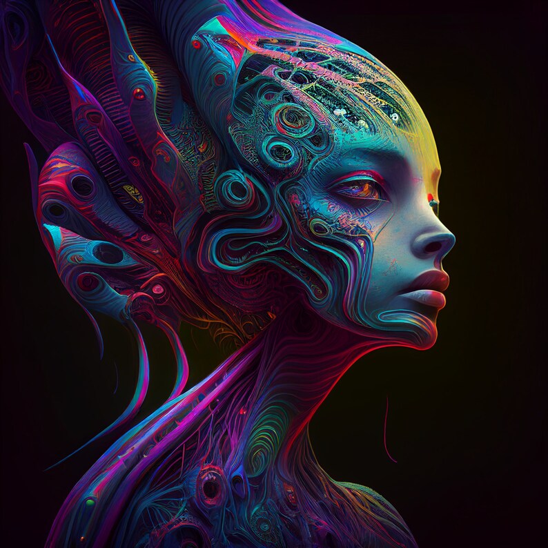 Psychedelic Purple Alien Women Portrait 2 - Ai Art - Digital Download ...