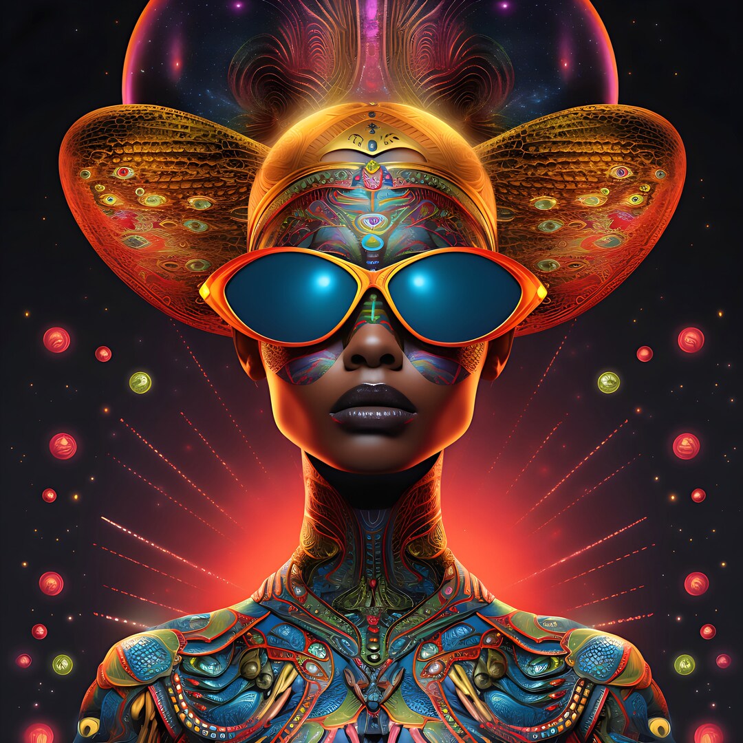 Psychedelic Alien Art Print – Female Portrait With Sunglasses (digital ...
