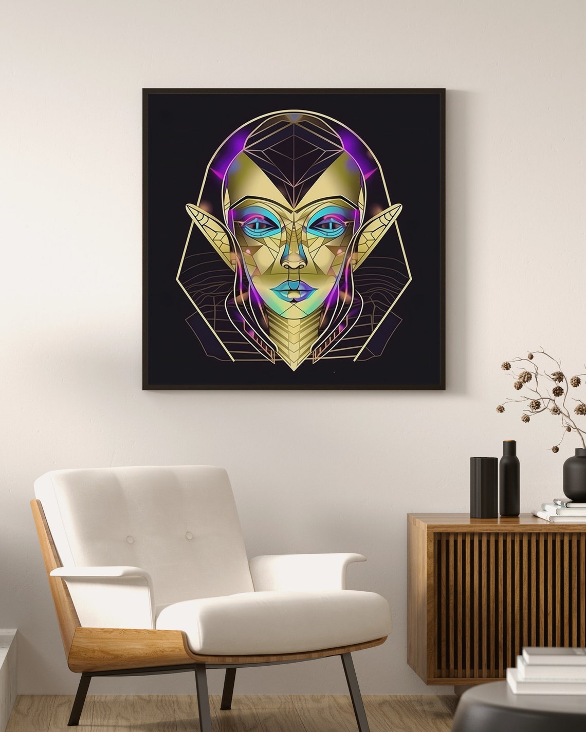 Retro Geometric Alien Cyber Art Digital Download Retro Art Space Art Ai ...