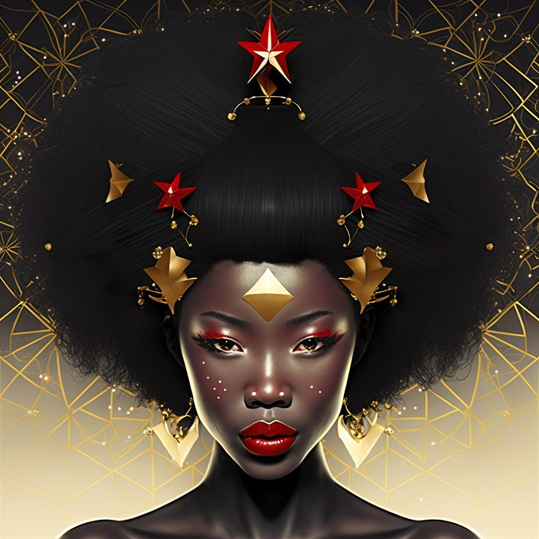 Red Star Afro Geisha ... Digital Download Wall Art Digital Art Print ...