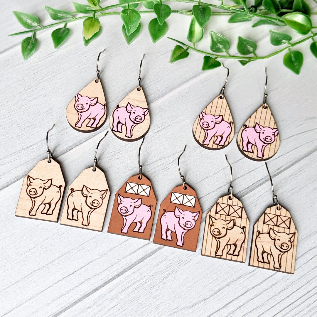 Precious Piggy Dangle Earrings SVG File - Co-op Livestock Pig Earring ...