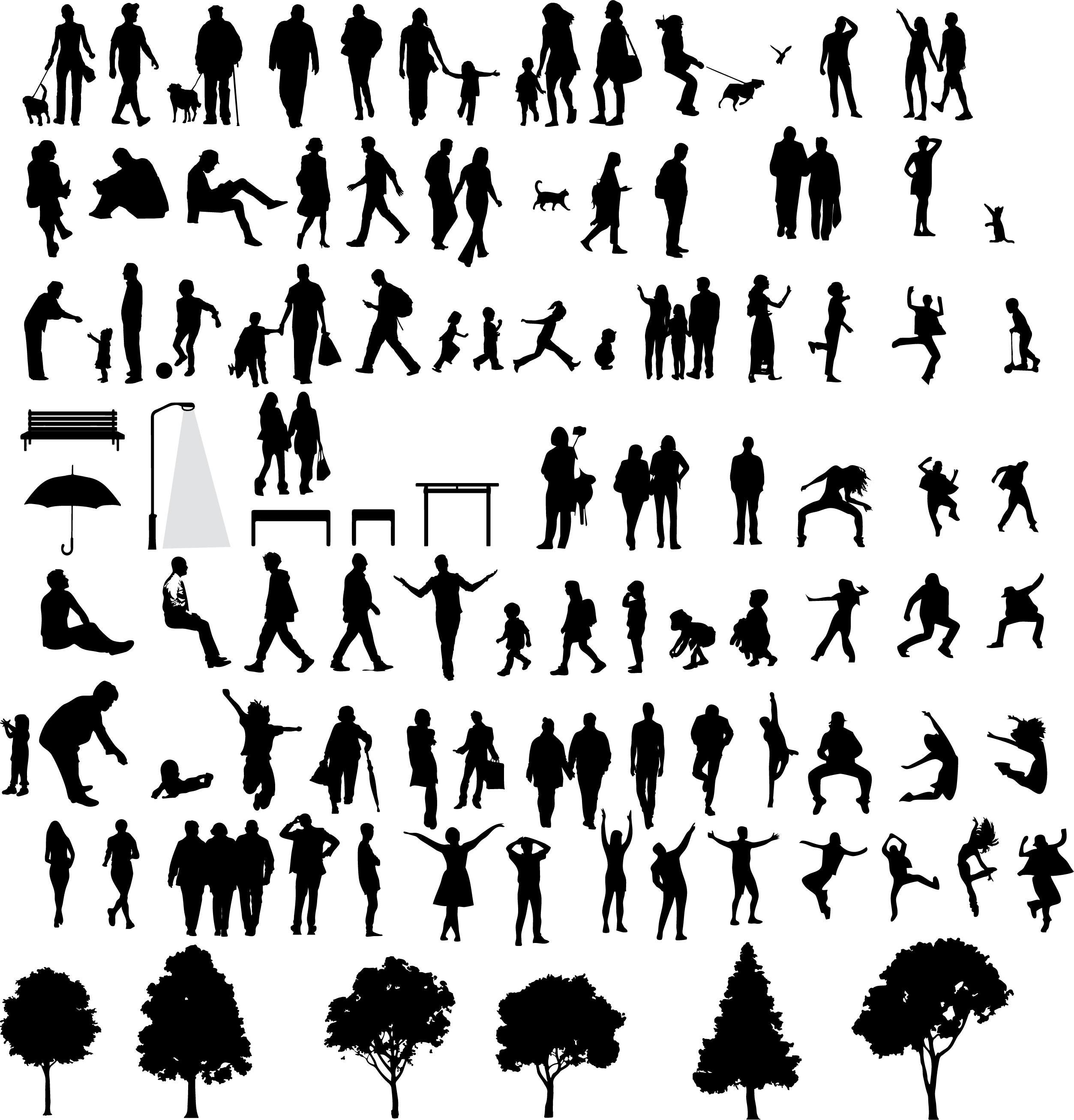 Silhouettes of 100 People and Objects for Graphic Design or ...