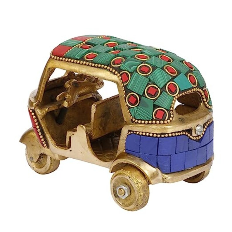 Brass Auto Rickshaw Multicolor Gemstone Handwork Statue, Vibrant ...