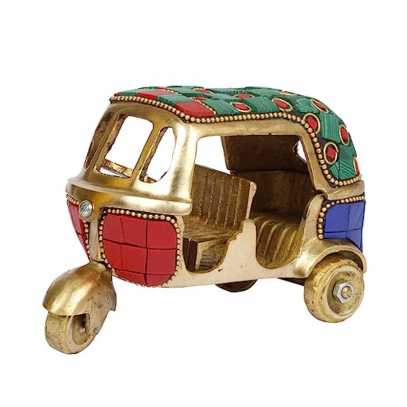 Brass Auto Rickshaw Multicolor Gemstone Handwork Statue, Vibrant ...