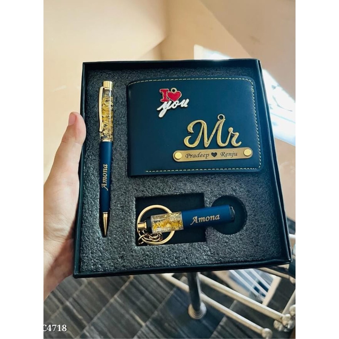 Customized Gift Hamper for Men Wallet , Keychain and Pen Combo Gift Box ...