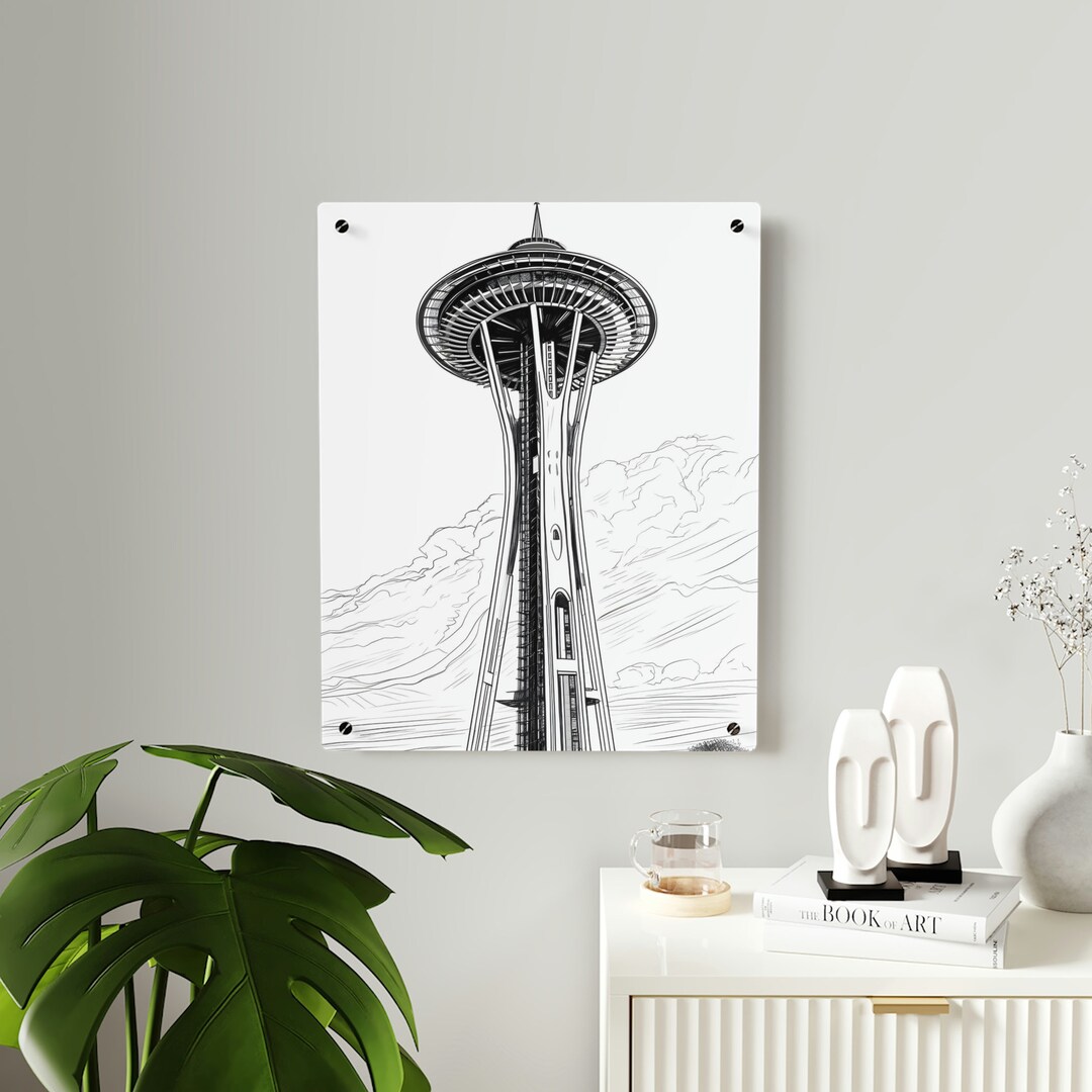 Space Needle Drawing | Acrylic Wall Art Panel | Seattle Pride | Unique ...