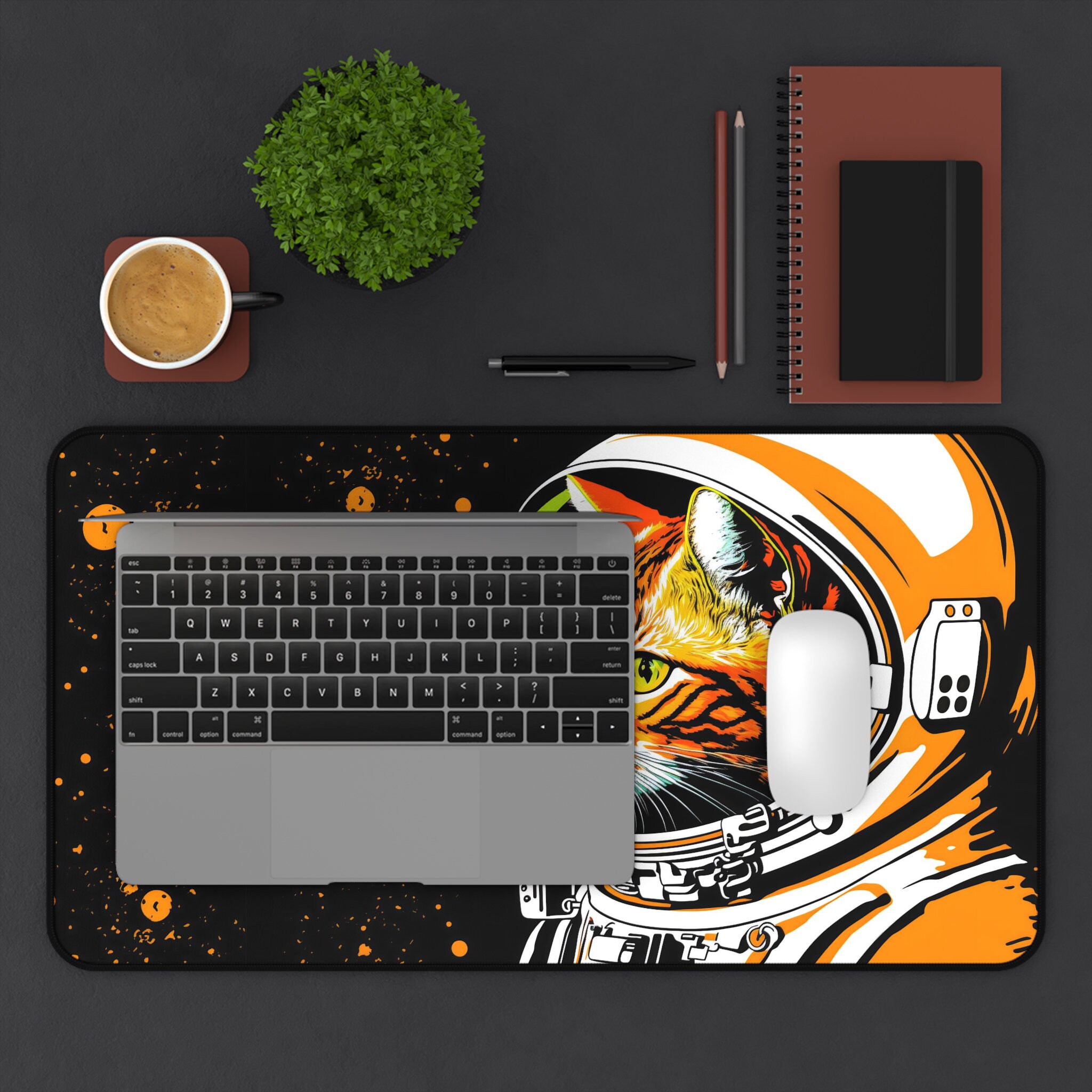 Space Cat Desk Mat Whimsical Feline Astronaut Design Durable Neoprene ...