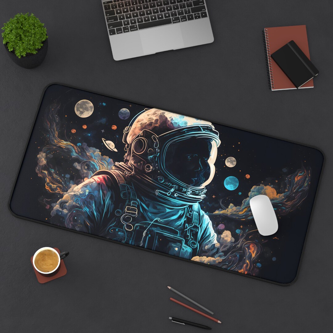 Space Themed Desk Mat | Astronaut Floating Design | Workspace Accessory ...