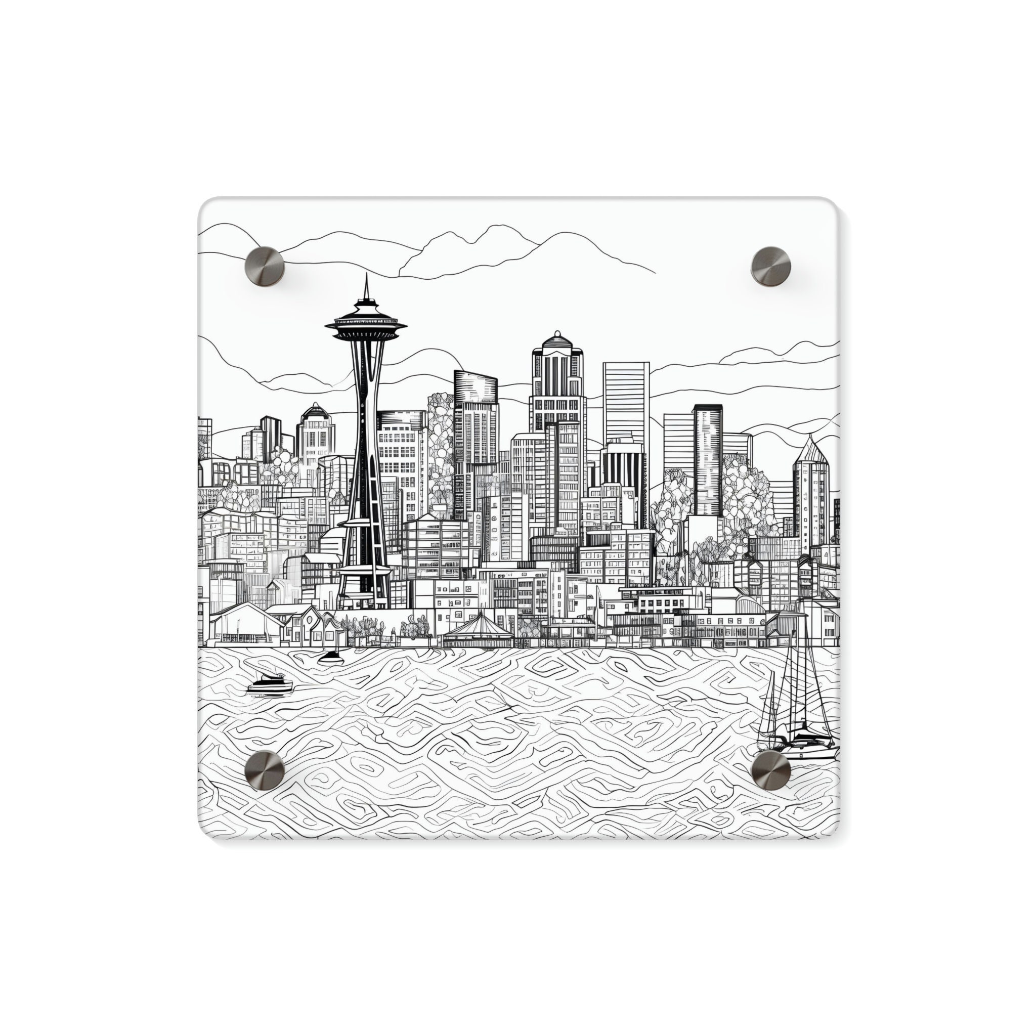 Seattle Skyline Monochromatic Art Print Acrylic Wall Panel - Etsy