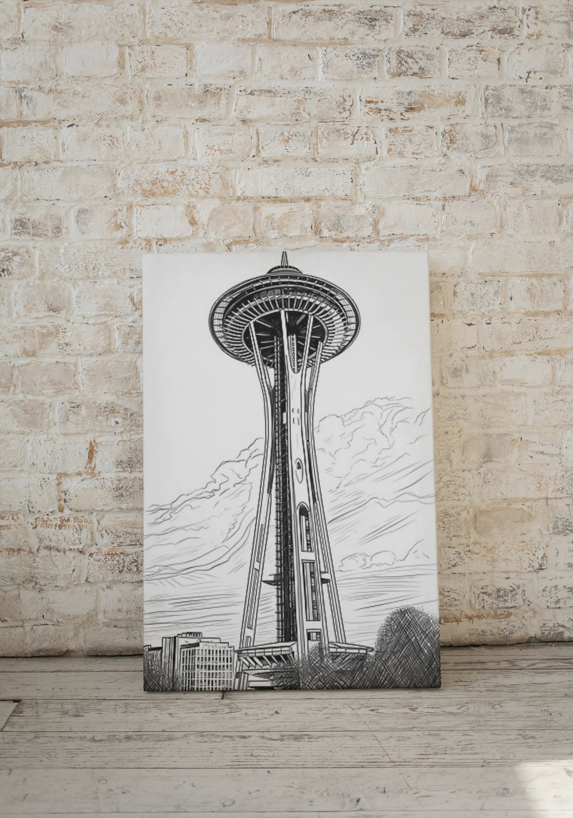 Iconic Space Needle Drawing Canvas Print Detailed Architecture Art Gift ...