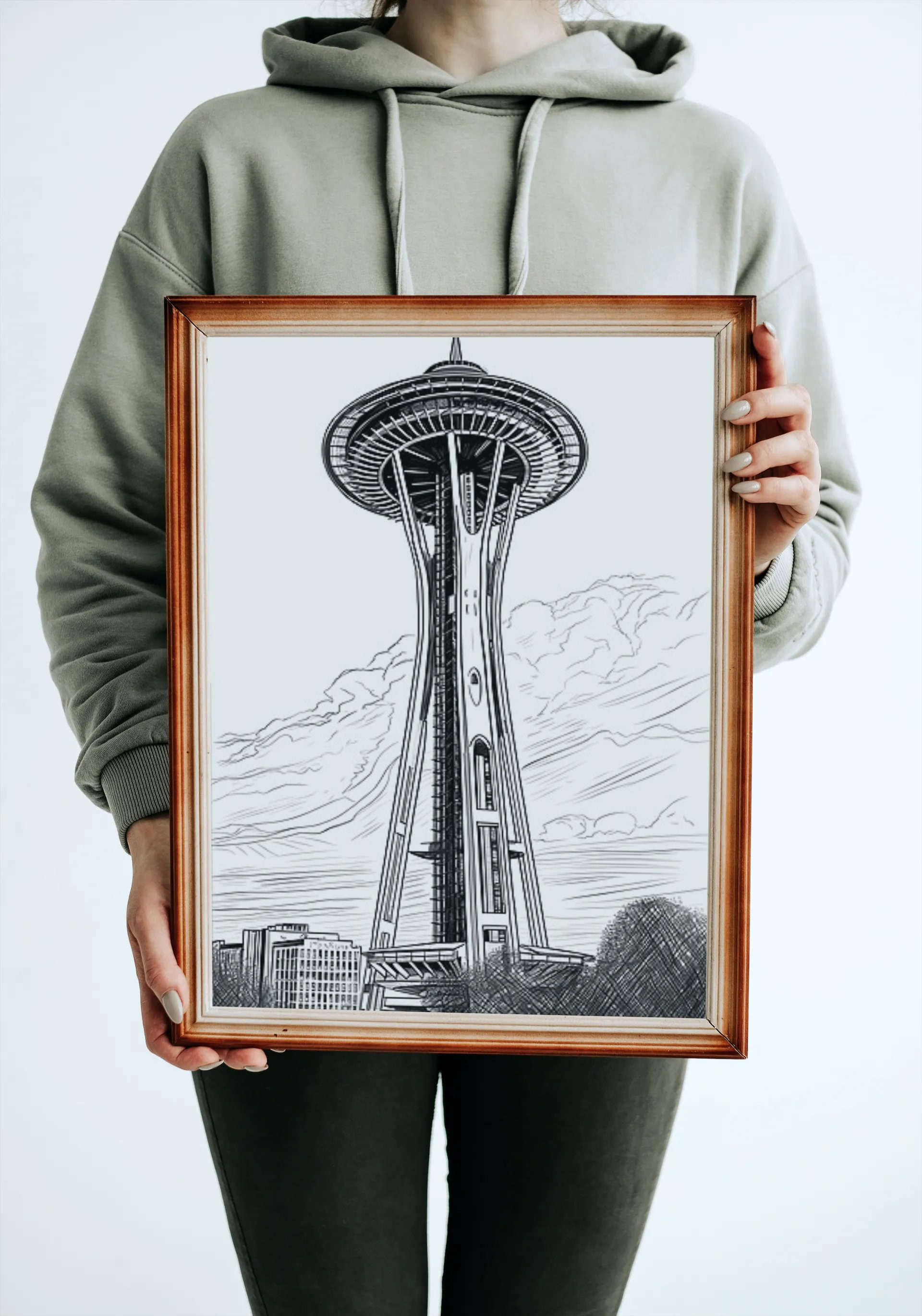 Iconic Space Needle Drawing Canvas Print Detailed Architecture Art Gift ...